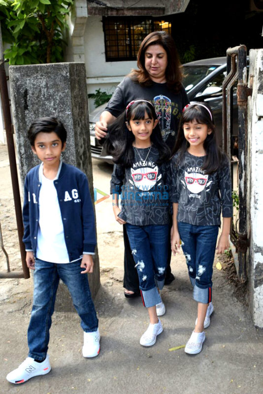 Farah Khan with her kids at Kromakay in Juhu for their birthday bash ...