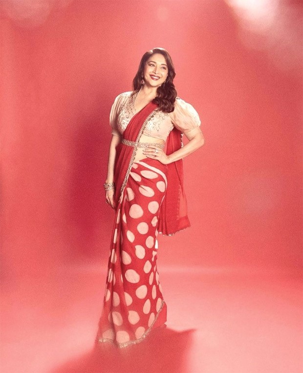Madhuri Dixit regally captivates in Anju Modi’s red polka dot saree ...