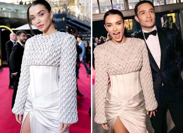 Amy Jackson dazzles in silver corset gown alongside beau Ed Westwick at the BAFTA Awards ...