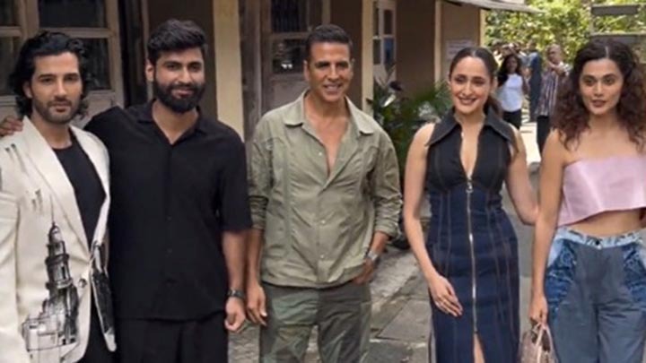 Khel Khel Mein cast strikes a pose with comedian Harsh Gujral ...