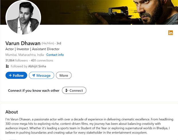 Varun Dhawan makes LinkedIn debut, introduces himself as ‘Actor ... Varun Dhawan makes LinkedIn debut, introduces himself as ‘Actor ...
