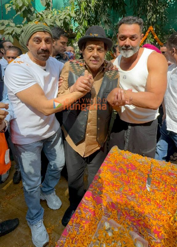 Photos: Sunny Deol and Bobby Deol celebrate father Dharmendra’s 89th birthday at his residence ...